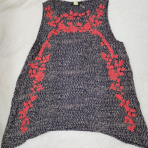 THML | Tops | Thml Navy Cream W Orange Floral Embroidered Sleeveless ...